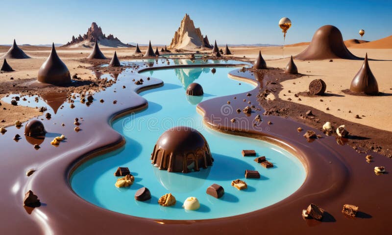 A Blue Pool with Chocolate Borders in a Desert Landscape Stock Image ...