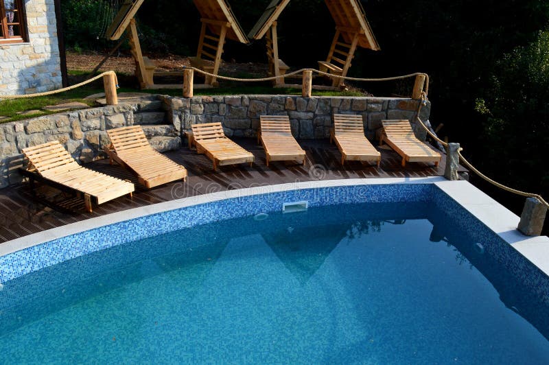 Blue Pool Next To the House Editorial Photography - Image of front ...