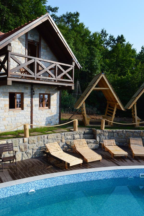 Blue Pool Next To the House Editorial Stock Image - Image of wall, blue ...