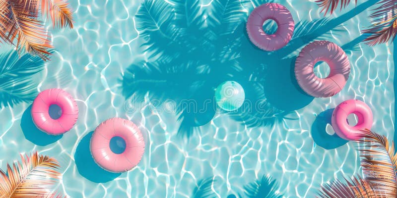 A Blue Pool with Pink and White Donuts Floating on it Stock Image ...