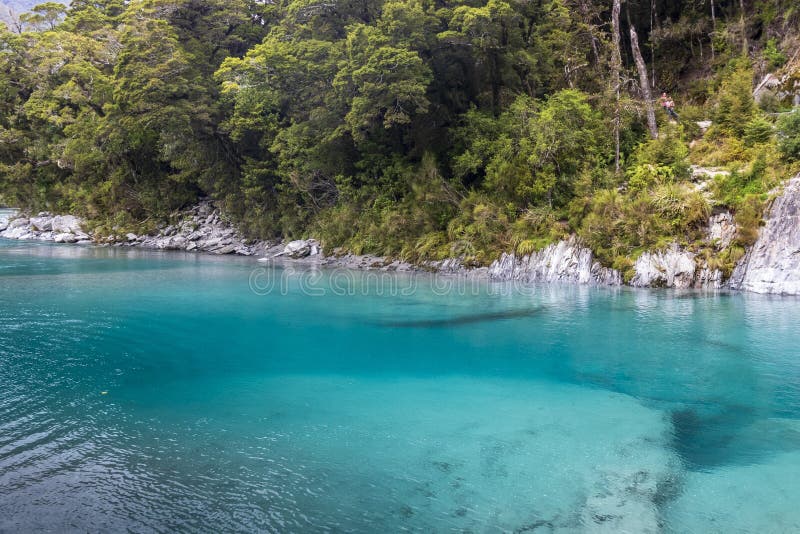 Blue Pools at Wanaka River in New Zealand. Stock Image - Image of river ...