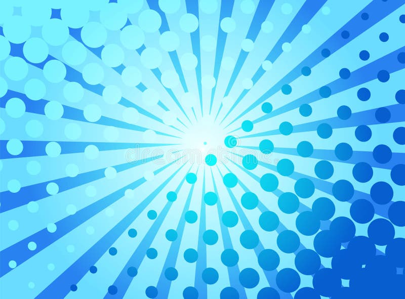 Blue Pop Art Retro Background with Exploding Rays and Dots Comic Stock ...
