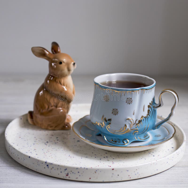 A Blue Porcelain Tea Set on the Table. Teapot and Cups of Tea Stock ...