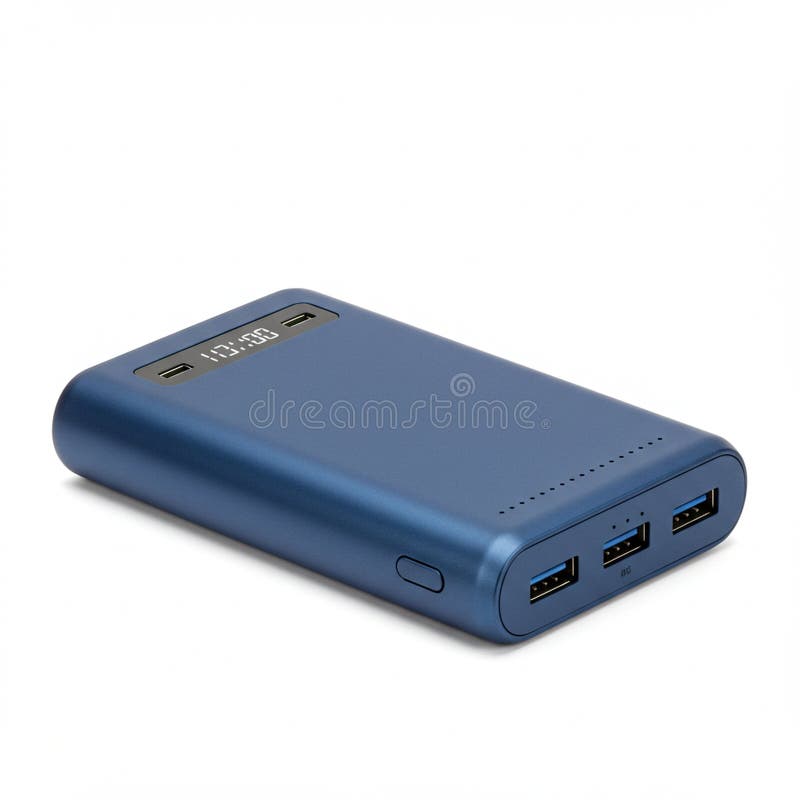 Blue Portable Power Bank with a Rectangular Shape and Curved Edges ...