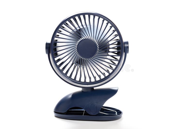 Blue Portable and Rechargeable Fan on White Background Stock Photo ...