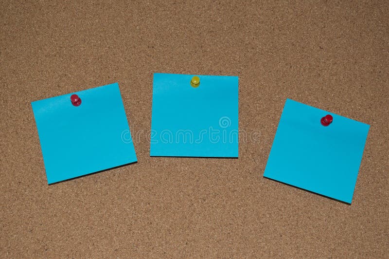 Blue Post It Notes On A Cork Board Stock Photo - Image of pinned ...