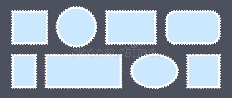Blue Postage Stamps Set. Post Stamp Frames and Borders Stock ...
