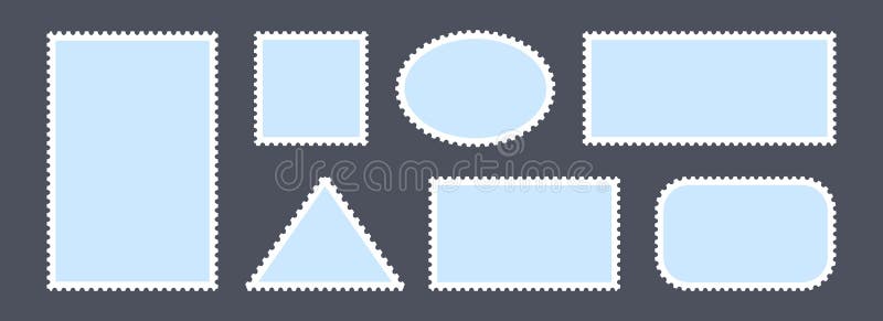 Blue Postage Stamps Set. Post Stamp Frames and Borders Stock Vector ...