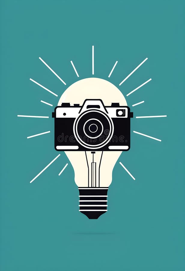A Blue Poster with a Vector Illustration of a Photography Camera with a ...