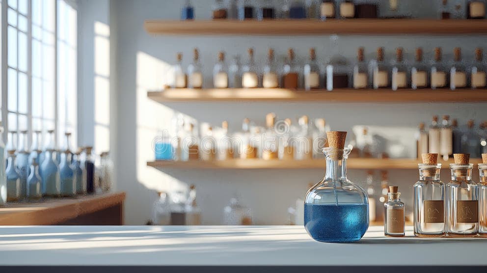 Blue Potion in a Bright Laboratory Setting Stock Illustration ...