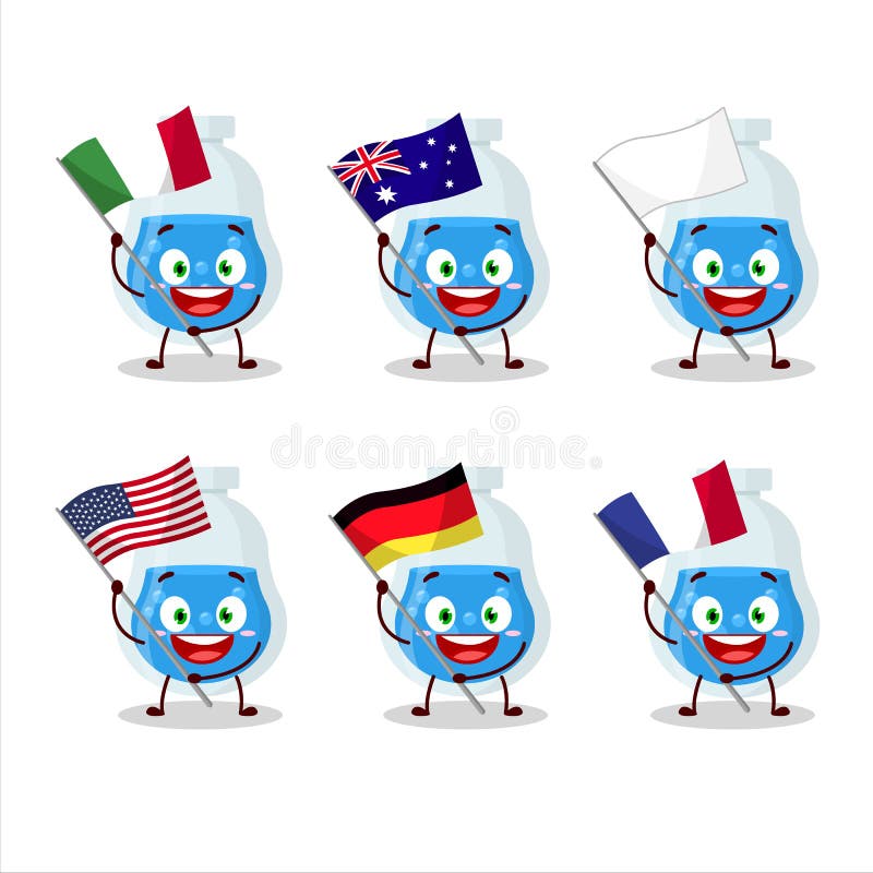 Blue Potion Cartoon Character Bring the Flags of Various Countries ...