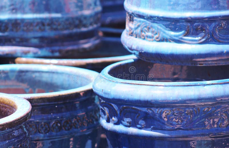 Blue Pots stock image. Image of yard, green, backyard - 57232029