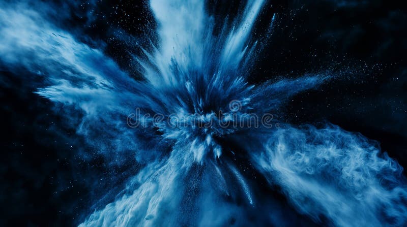 Blue Powder Exploding Creating a Spectacular Effect on Black Background ...