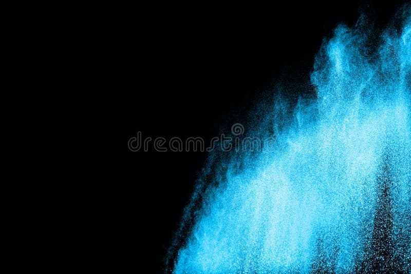 Blue Powder Explosion Cloud on Black Background.Launched Blue Dust ...