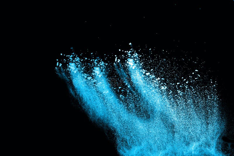 Blue Powder Explosion Cloud on Black Background.Launched Blue Dust ...