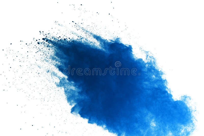 Blue Powder Explosion on White Background. Colored Cloud. Color Dust ...