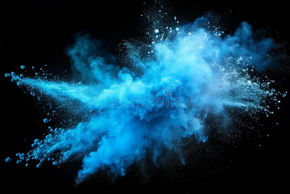 Blue Powder Particles Fly after Being Exploded Against Black Background ...