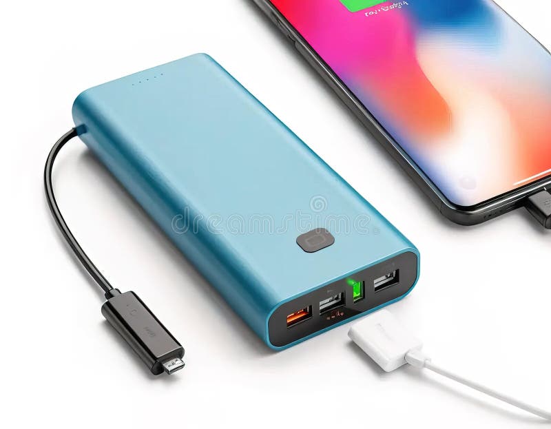 A Blue Power Bank is Charging a Phone AI Generated Stock Illustration ...