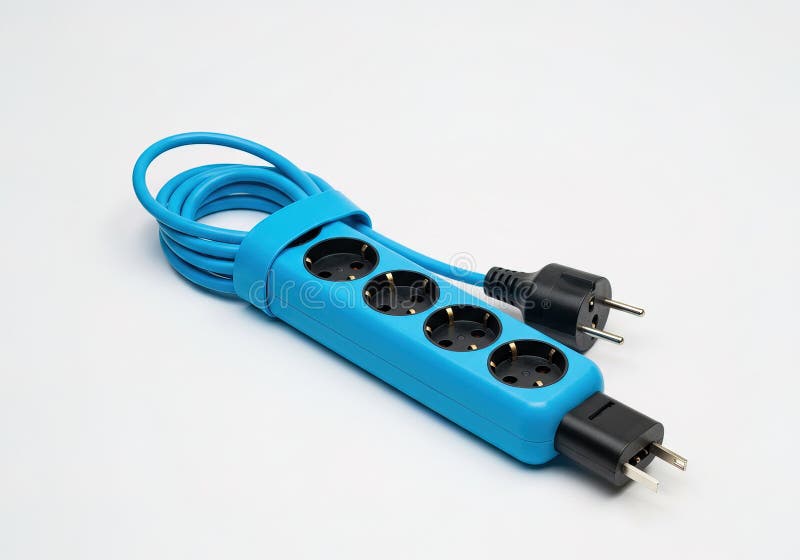 A Blue Power Strip with Four Outlets and a White Background AI ...