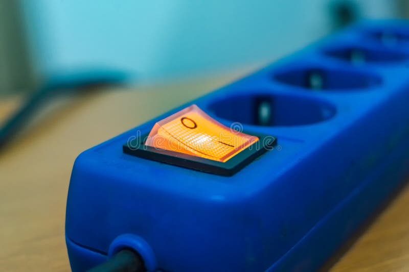 Blue Power Strip with Orange Switch Stock Image - Image of furniture ...