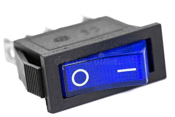 Blue Power Switch at of Position, Isolated on White Background Stock ...