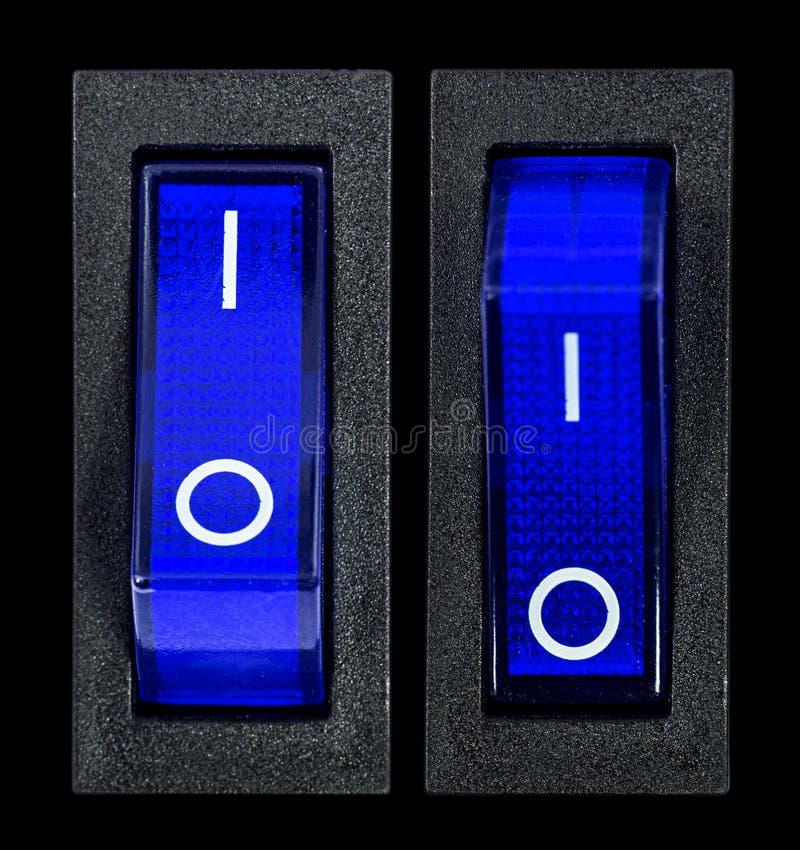 Blue Power Switches at on and of Position, Isolated on Black Background ...