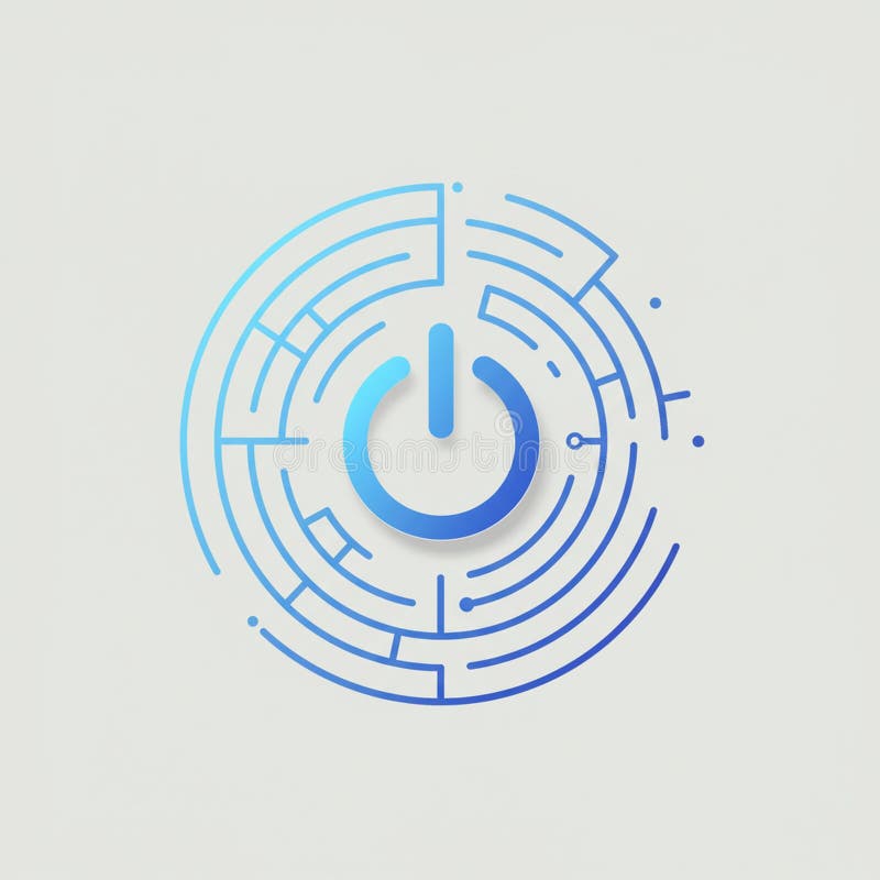 A Blue Power Symbol is Centrally Located, Surrounded by a Circular Maze ...