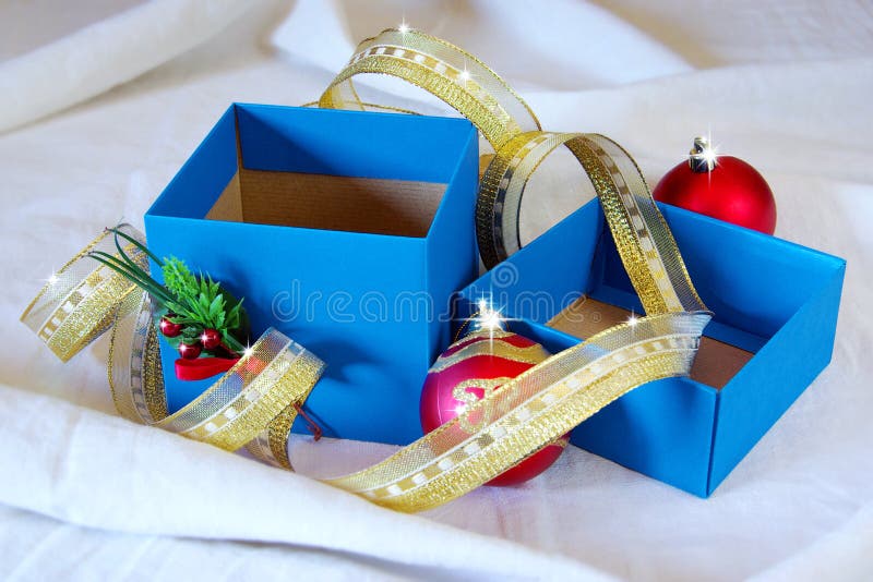 Blue present stock image. Image of golden, open, ball - 11488355