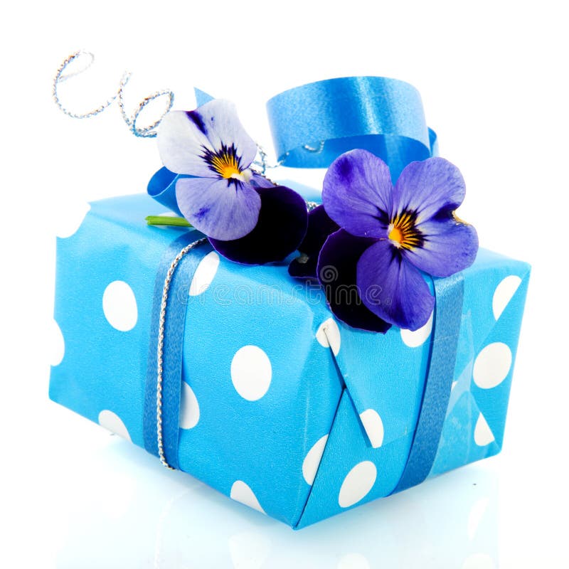 Blue present stock image. Image of flowers, birthday - 13982489