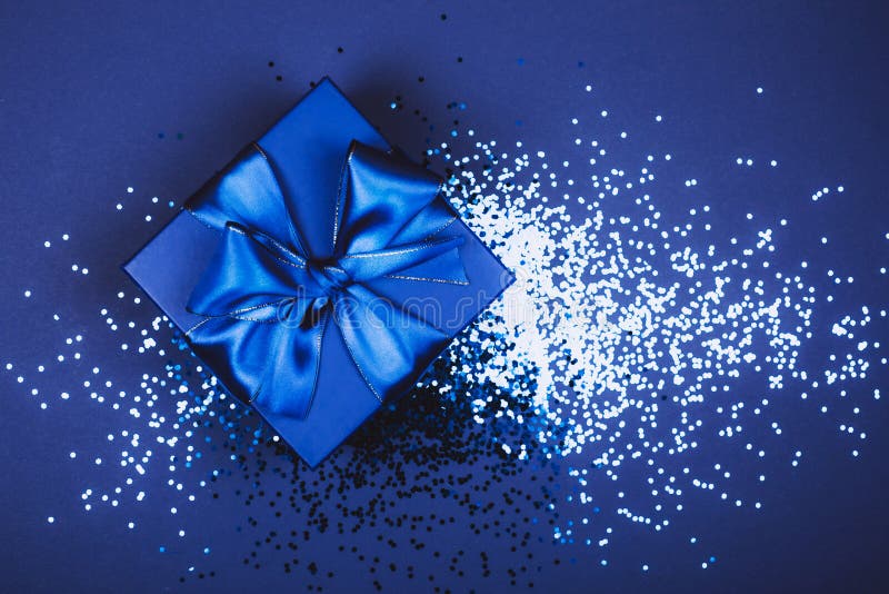 Blue present box with bow stock image. Image of decoration - 166389991