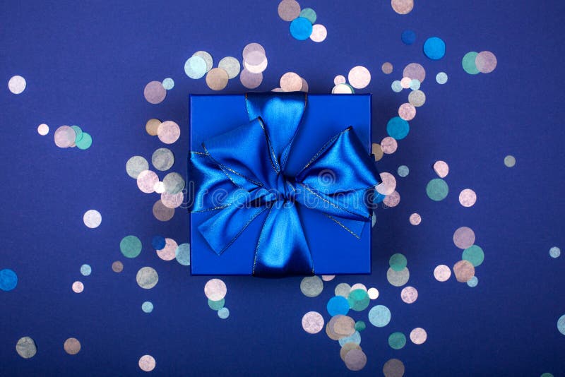 Blue present box with bow stock image. Image of paper - 167216477