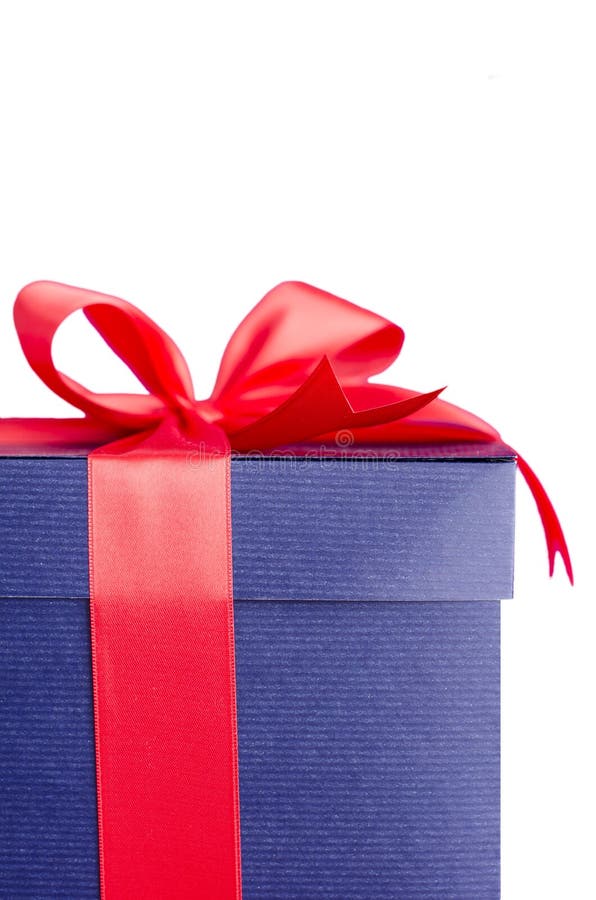 Blue Present Box with Red Ribbon Isolated Stock Photo - Image of ...