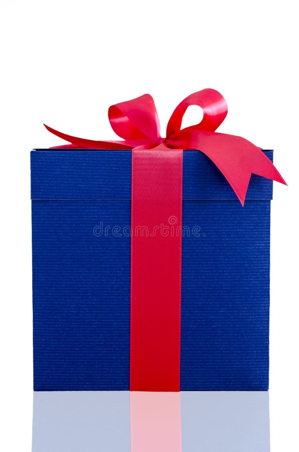 Blue Present Box with Red Ribbon Isolated Stock Photo - Image of ...