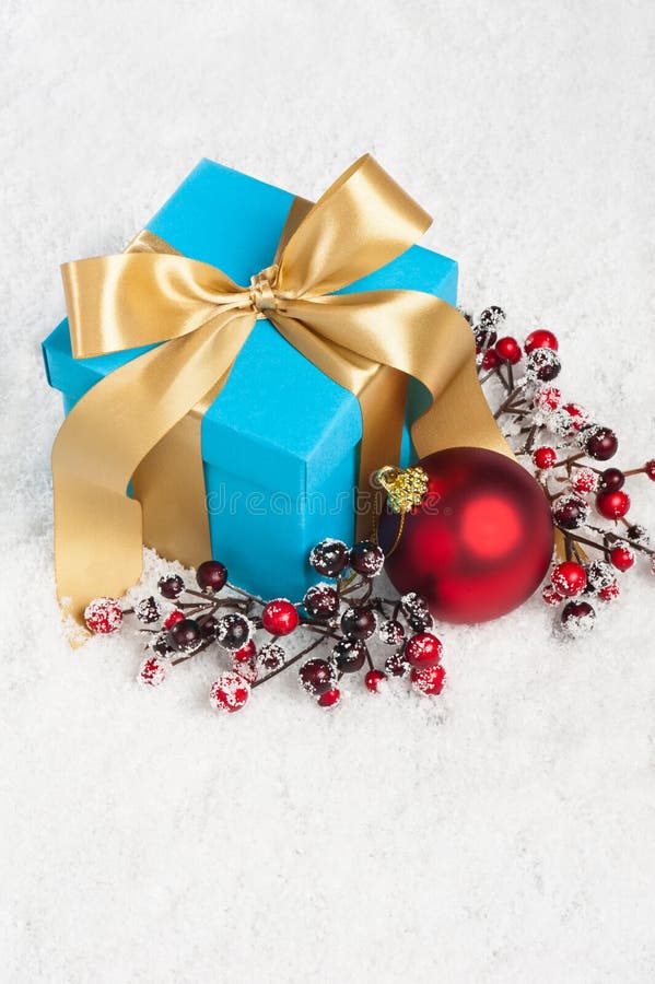 Blue Present with Gold Ribbon Stock Photo - Image of shopping, blue ...