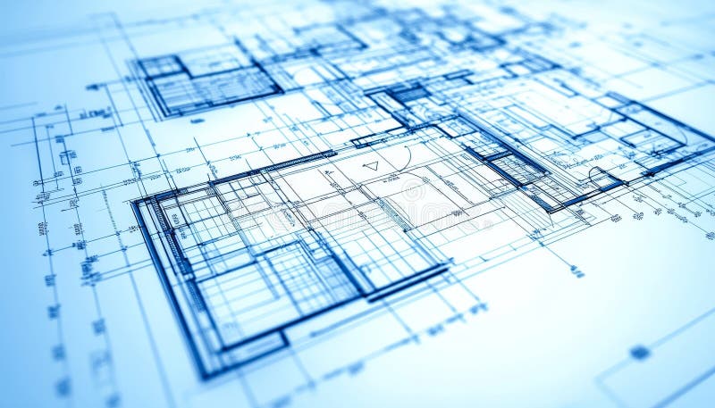 Blue Print Architectural Floor Plan Design with Detailed Drawing, Lines ...