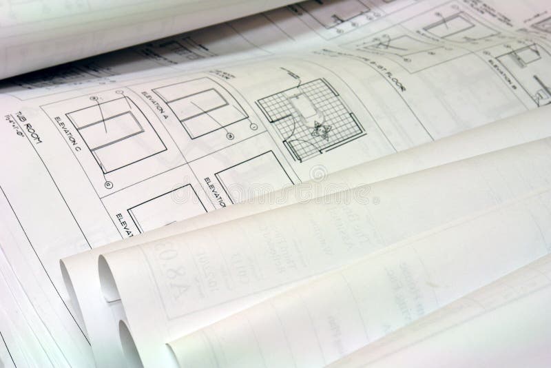 Blue Print Building Plans with Ruler Stock Photo - Image of business ...