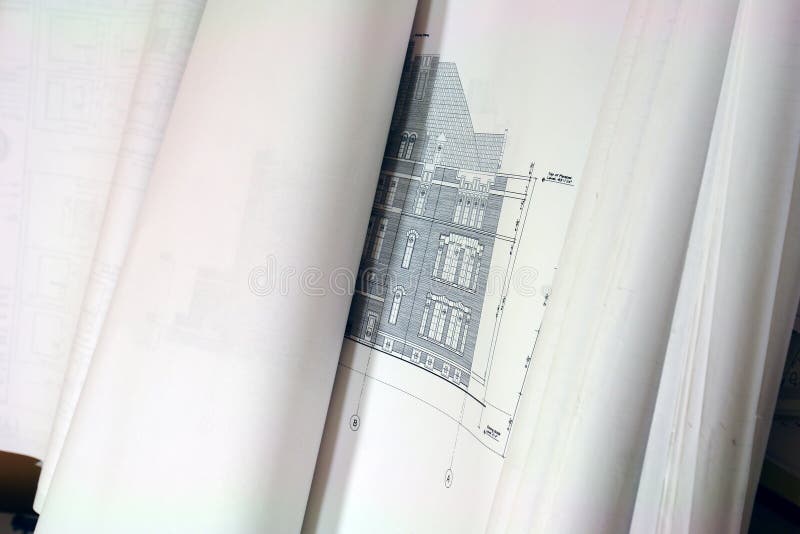 Blue Print Building Plans with Ruler Stock Photo - Image of business ...