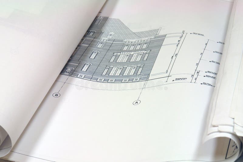 Blue Print Building Plans with Ruler Stock Photo - Image of business ...