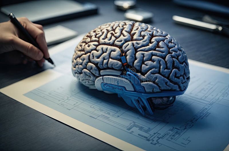 Blue Print Drawing of a Human Brain. Ai Generative Stock Illustration ...
