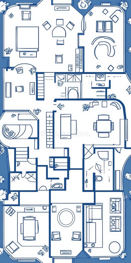 Blue Print Floor Plan, Top View Architectural Background in Blue and ...