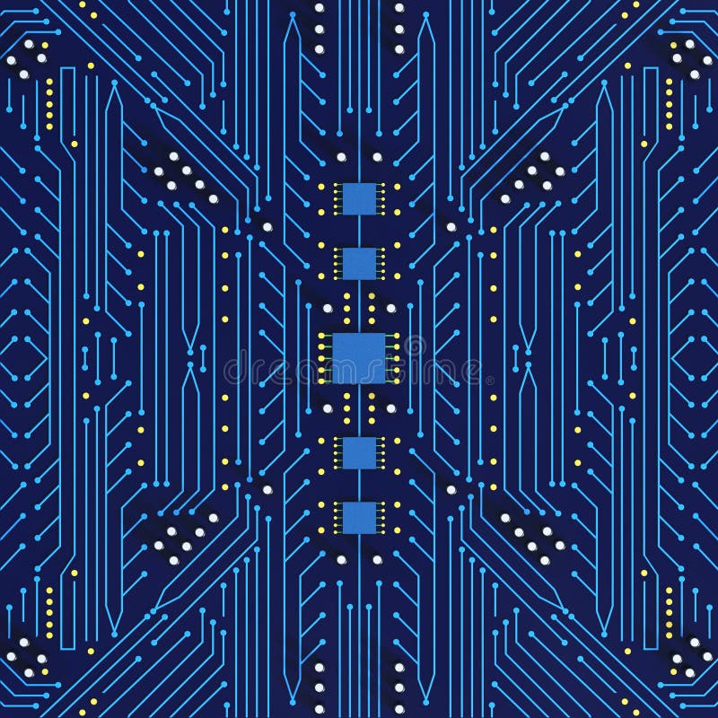 Blue Printed Circuit Board With Detailed Network Texture 3D ...
