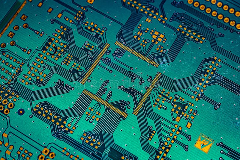 Blue Printed Circuit Board with Gold Plating Stock Image - Image of ...