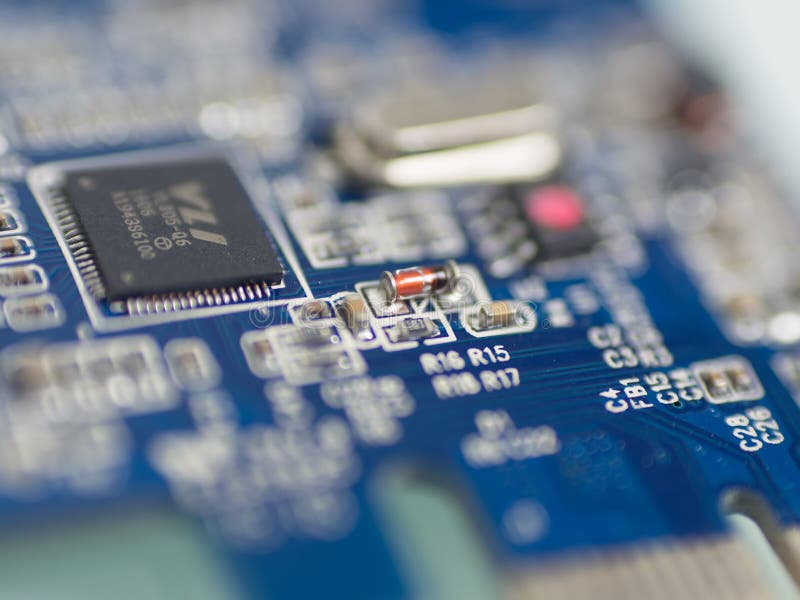 Blue printed circuit board stock photo. Image of technology - 89988632