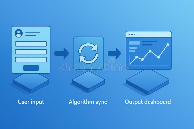 Blue Process Flow Illustration with Input and Dashboard Stock ...