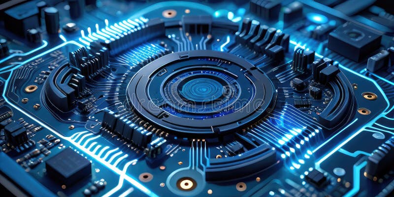 A Blue Processor with Delicate Circuit Connections Stock Illustration ...