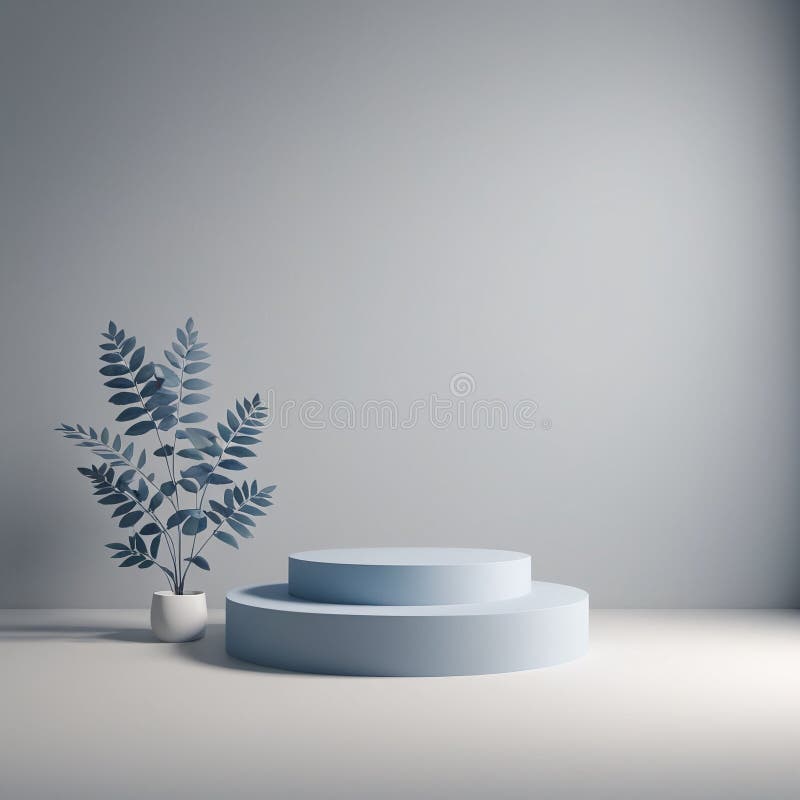 Blue Product Display on Minimalist Podium with Leaf Shadows 3D Render ...
