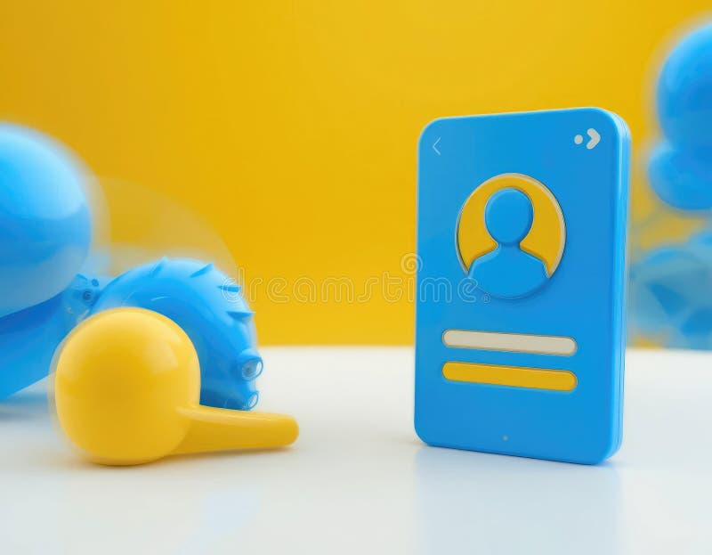 Blue Profile Card with Yellow Accents on Display with Blue Objects ...