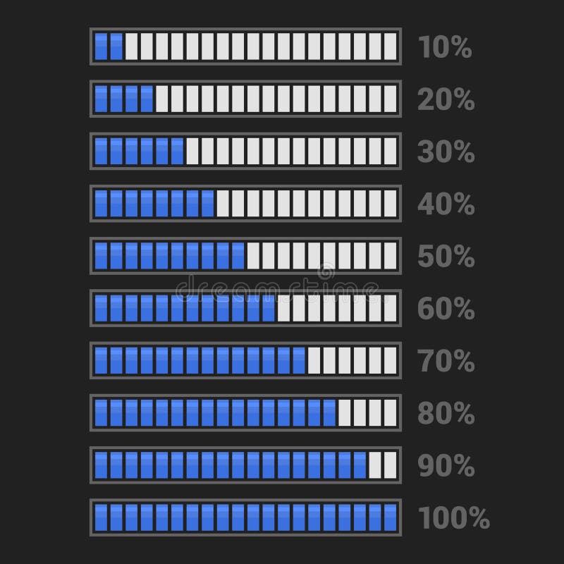 Blue Progress Bar Set on Dark Background. Vector Stock Vector ... Blue Progress Bar Set on Dark Background. Vector Stock Vector ...