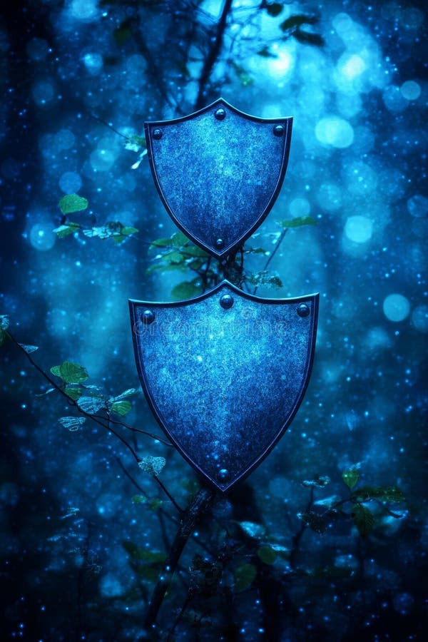 Blue Protection Shields, Abstract Security Image with a Magical ...
