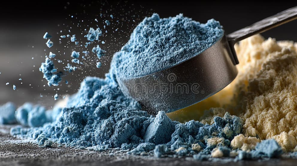 Blue Protein Powder on Studio Background Stock Image - Image of energy ...